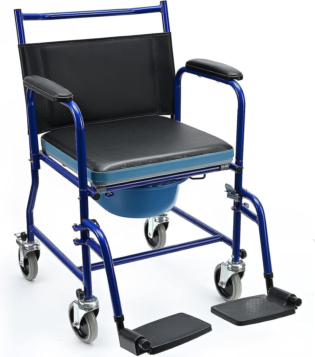 4 in 1 Bedside Commode Chair I Transport Shower Wheelchair I Rolling S ...