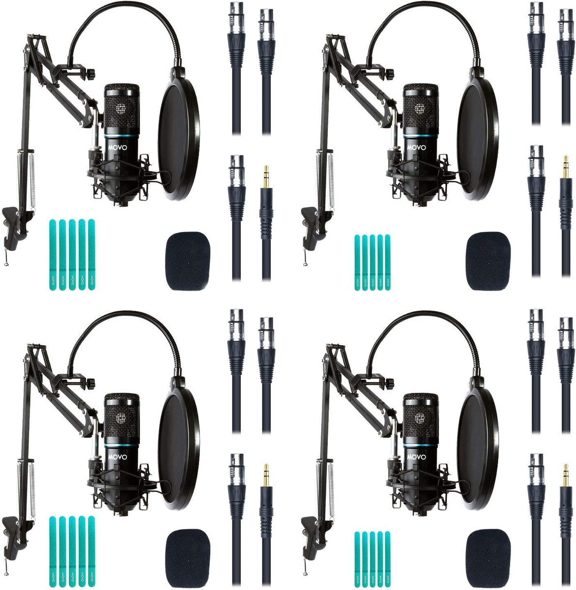 4-Pack Universal XLR Condenser Microphone Podcast Equipment Bundle – Meubon