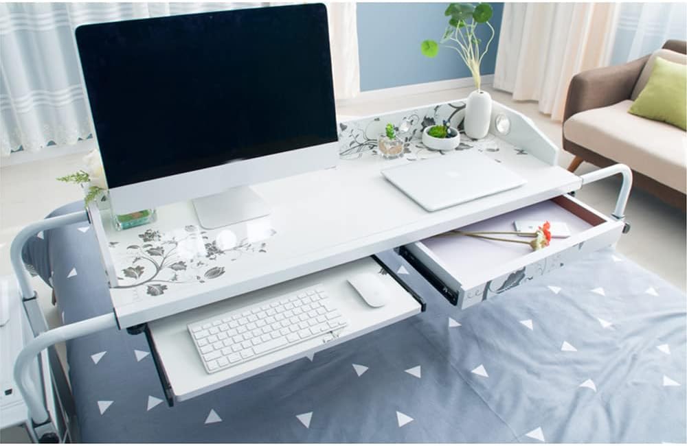 White Overbed Table with Wheels: Full/Queen/King Size Desk for Laptop ...