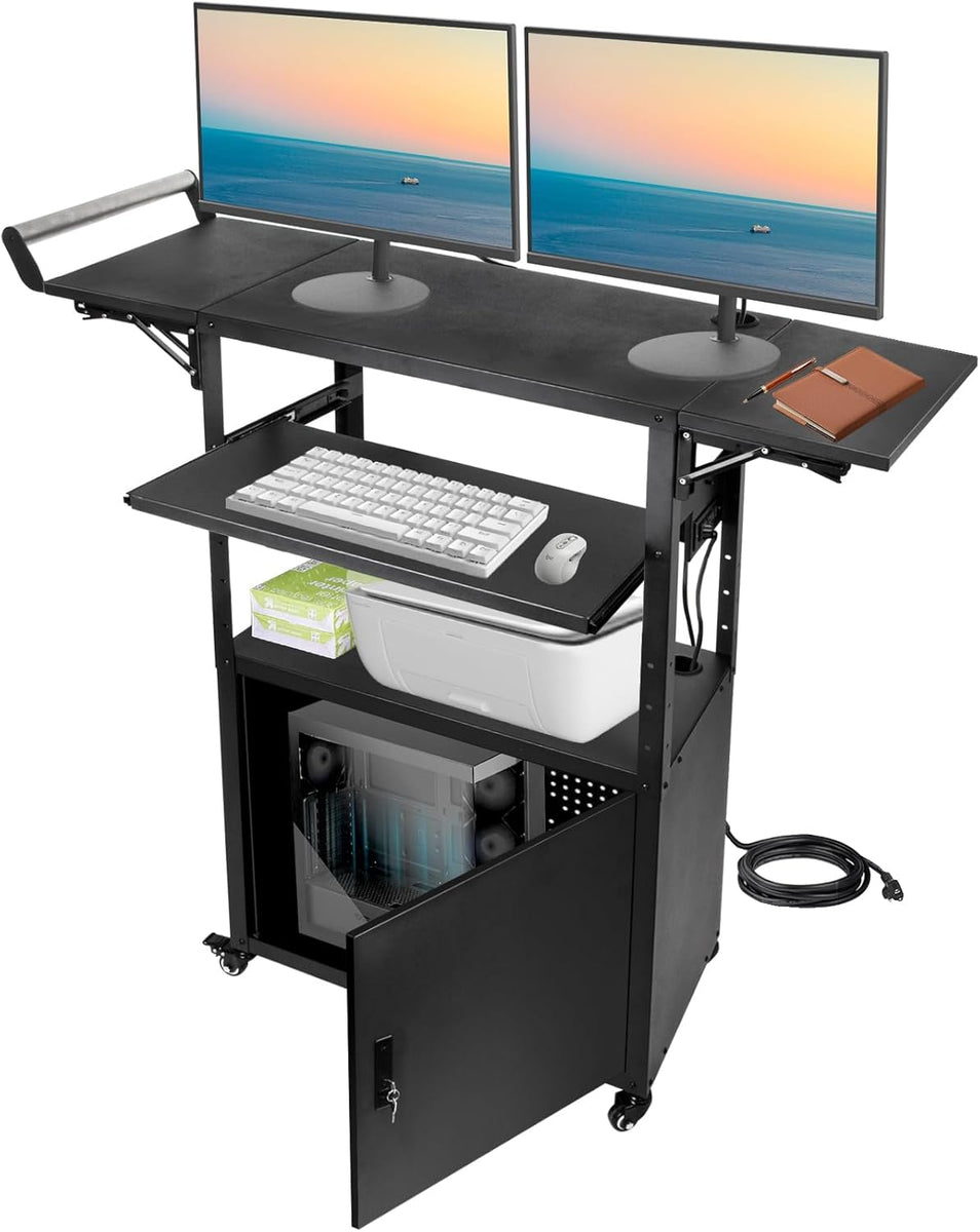 Large Mobile AV Cart with Locking Cabinet | Height-Adjustable Rolling ...