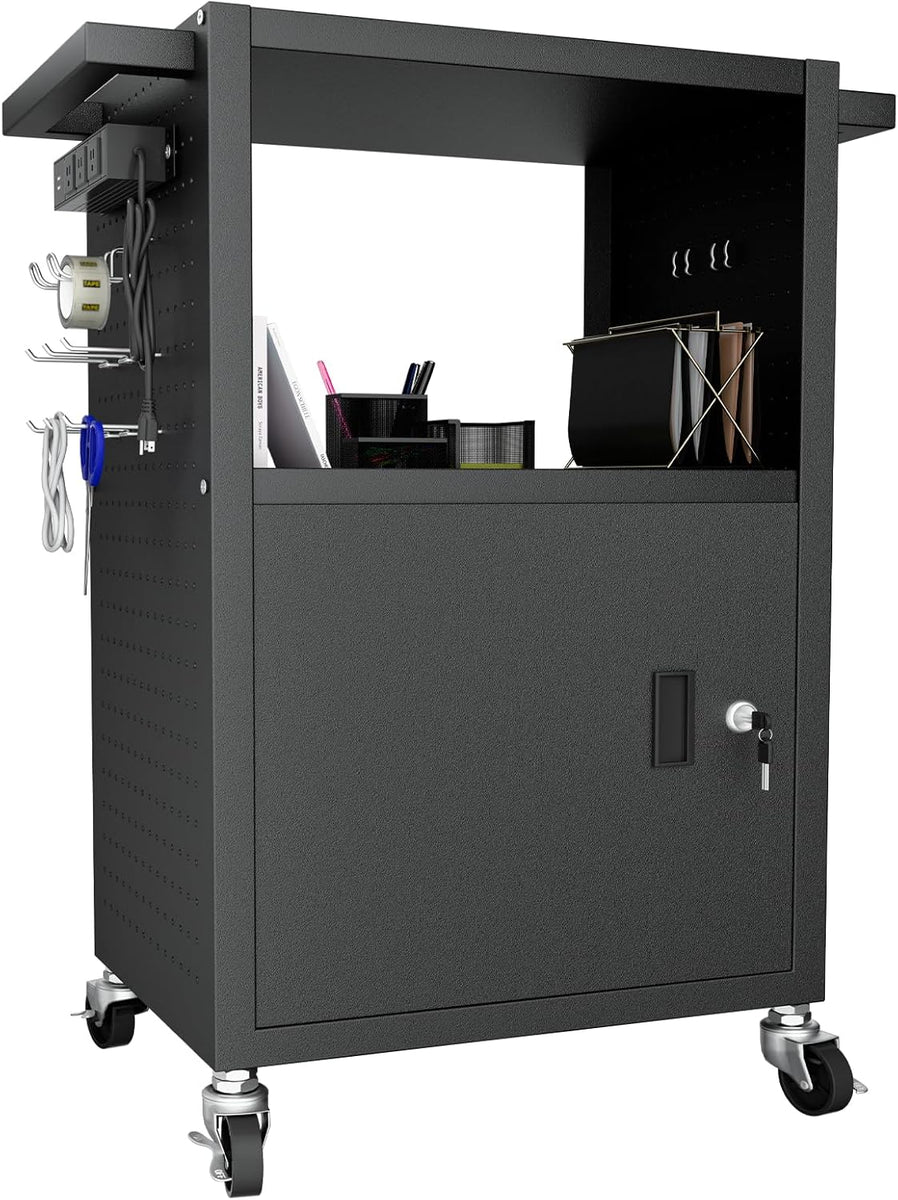 Mobile AV Cart with Handles | Heavy-Duty Rolling Media Cart with Pegbo ...