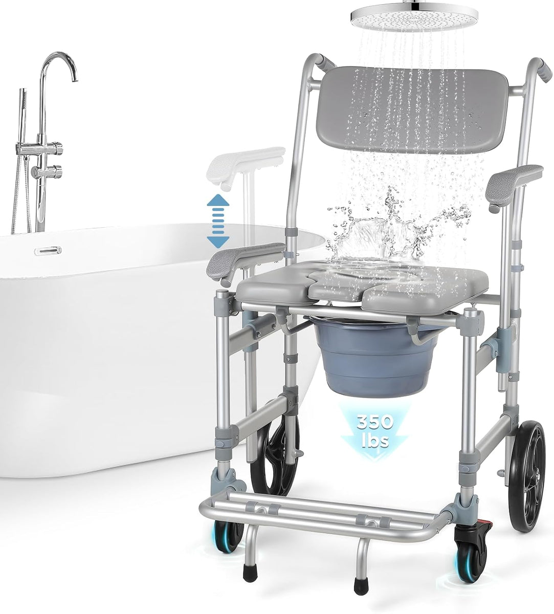Meubon 4-in-1 Bariatric Rolling Shower Chair – Foldable Bath & Commode