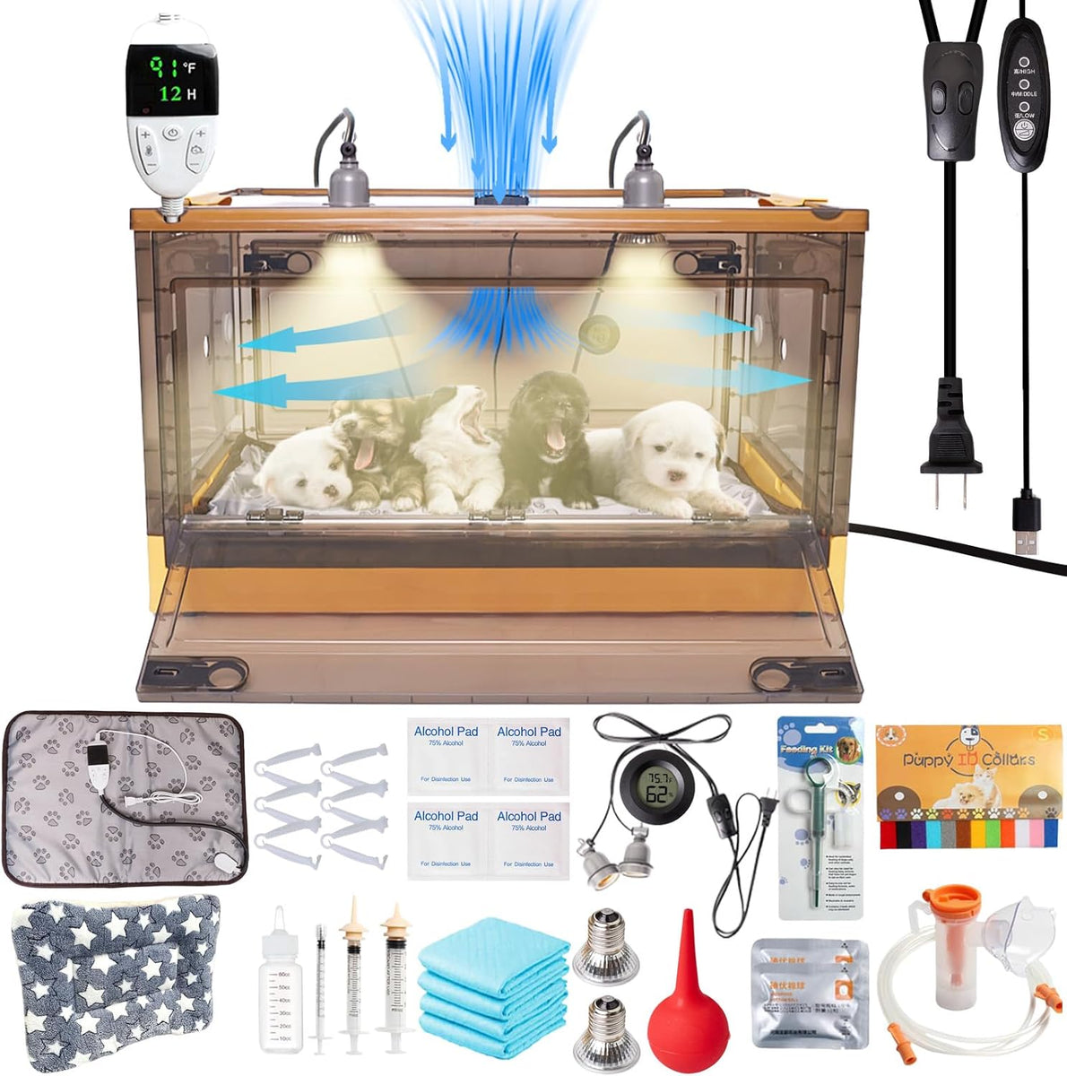 86L Puppy & Kitten Incubator with Heating Mat & Fan | Ventilated Newbo ...
