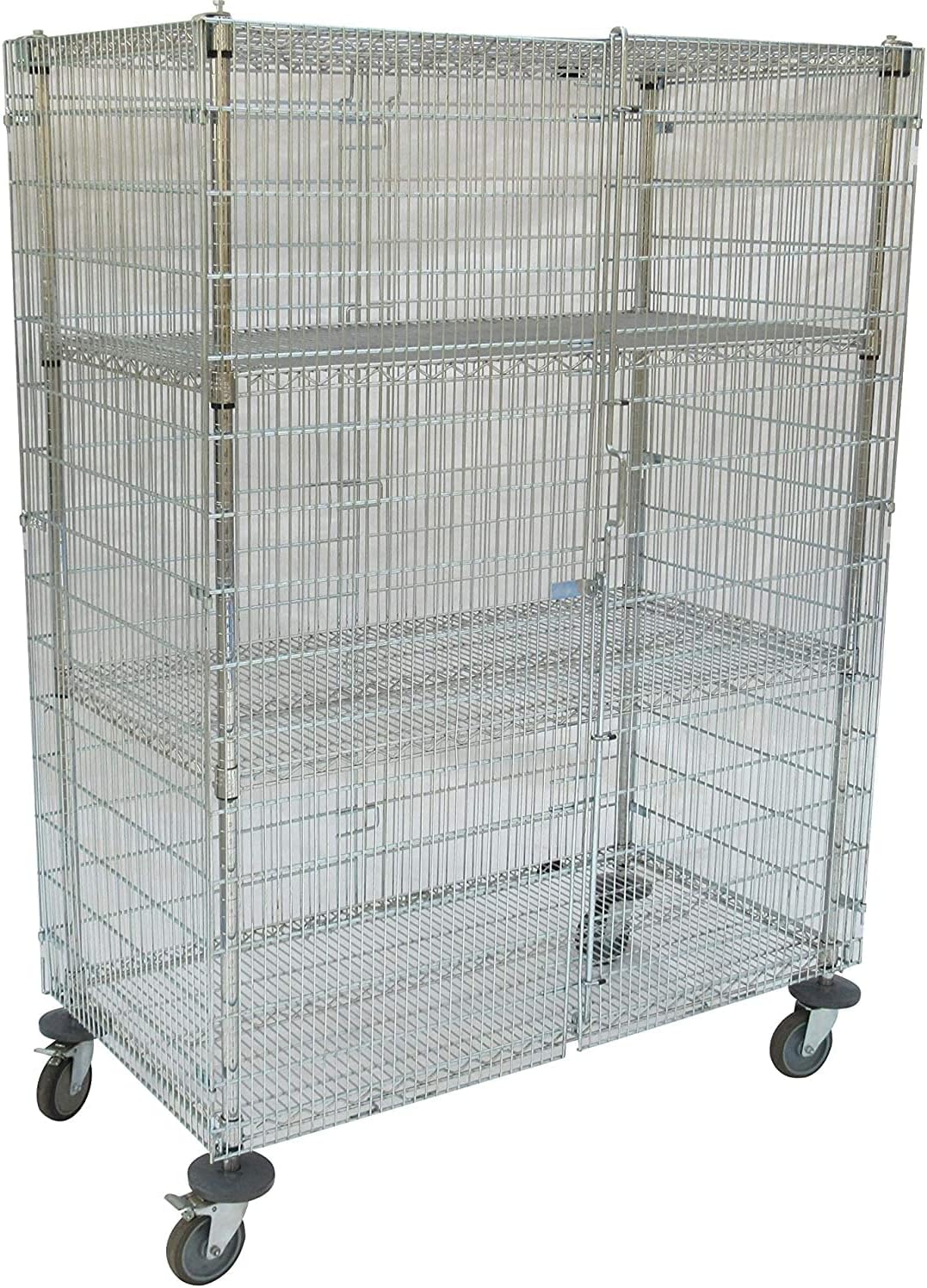 Wire Security Cart with Adjustable Shelves - Heavy Duty Rolling Cart ...