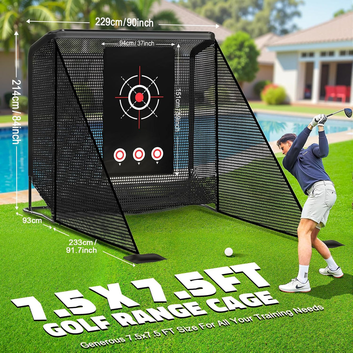7.5x7.5FT Golf Practice Hitting Net with Heavy-Duty Metal Frame & 5-La ...