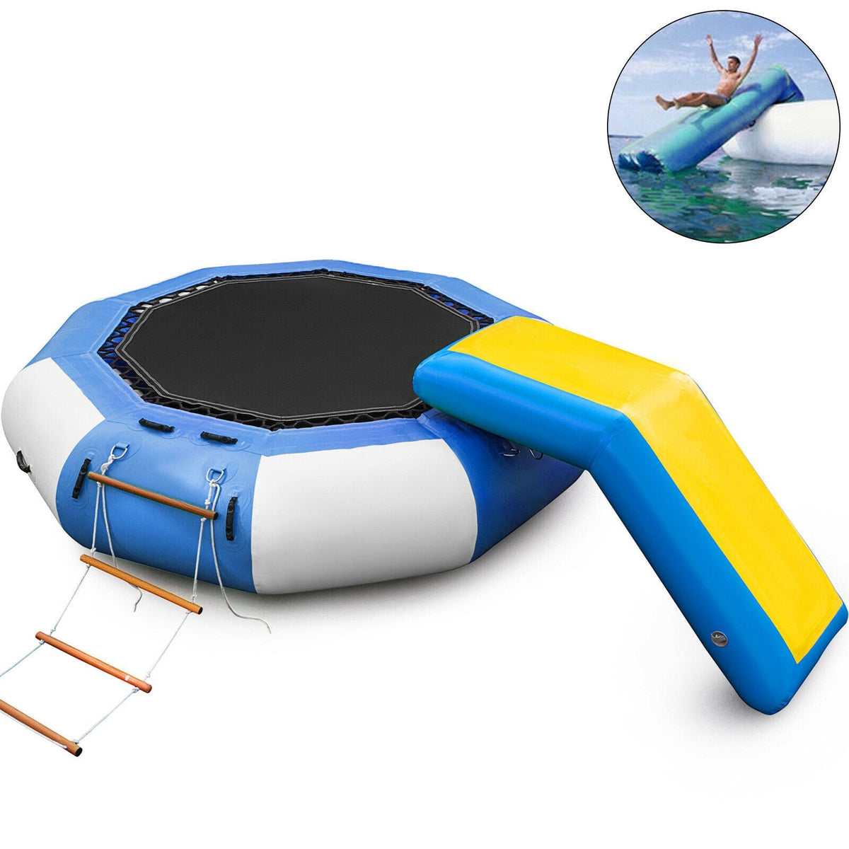 Inflatable Water Trampoline 10Ft Floated Water Bounce Platform w/ Ladd ...
