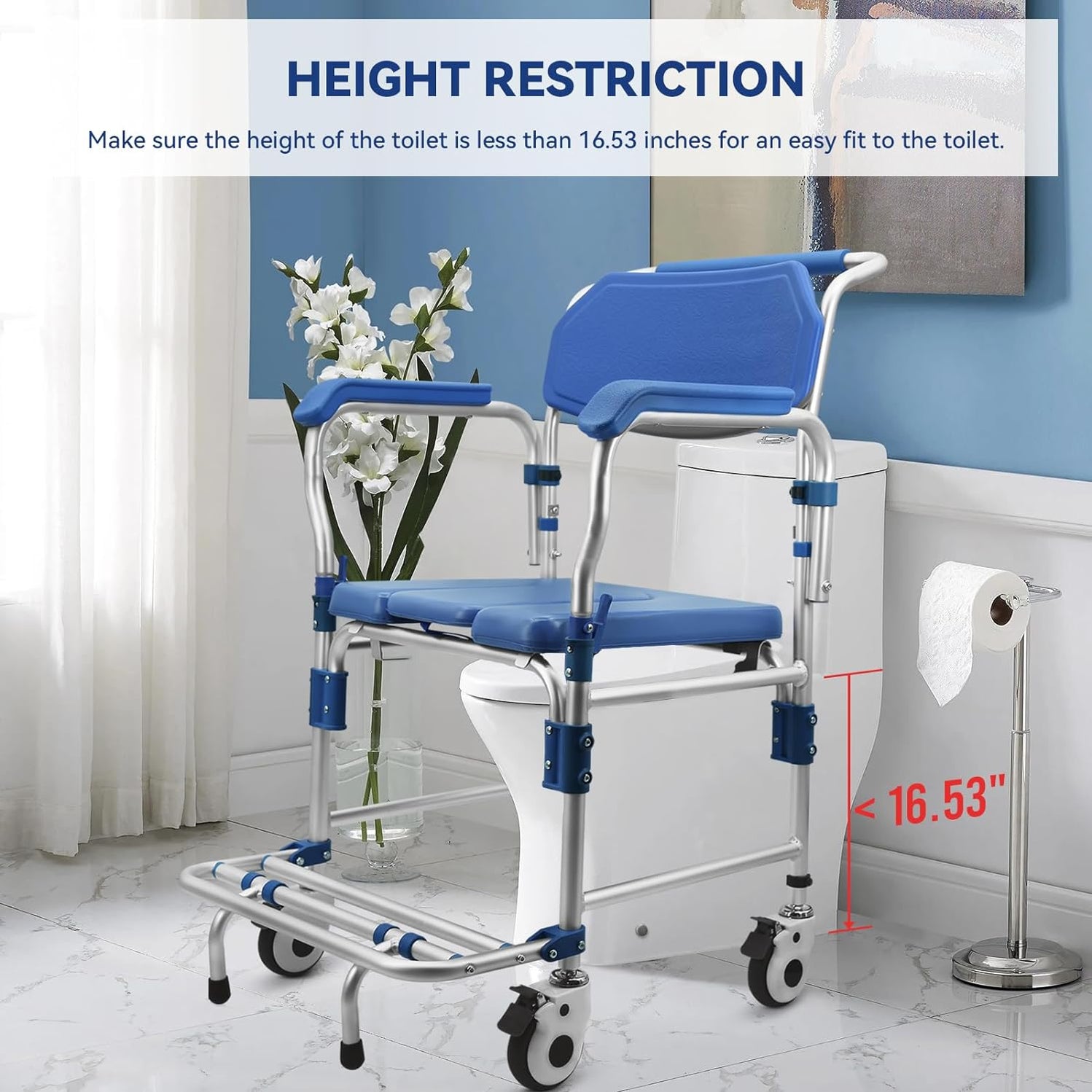 Meubon Shower Chair with Wheels I Rolling Shower Chair I Commode Chair