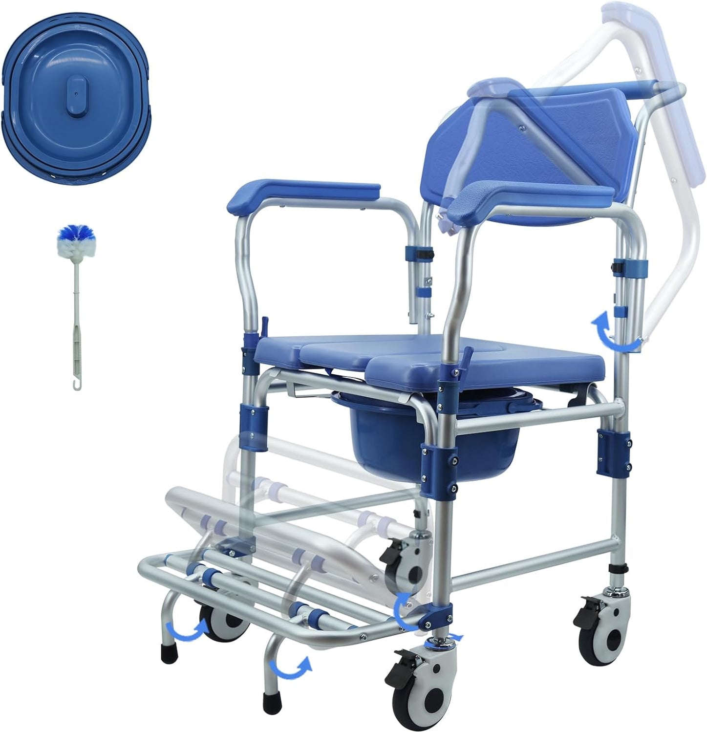 Meubon Shower Chair with Wheels I Rolling Shower Chair I Commode Chair