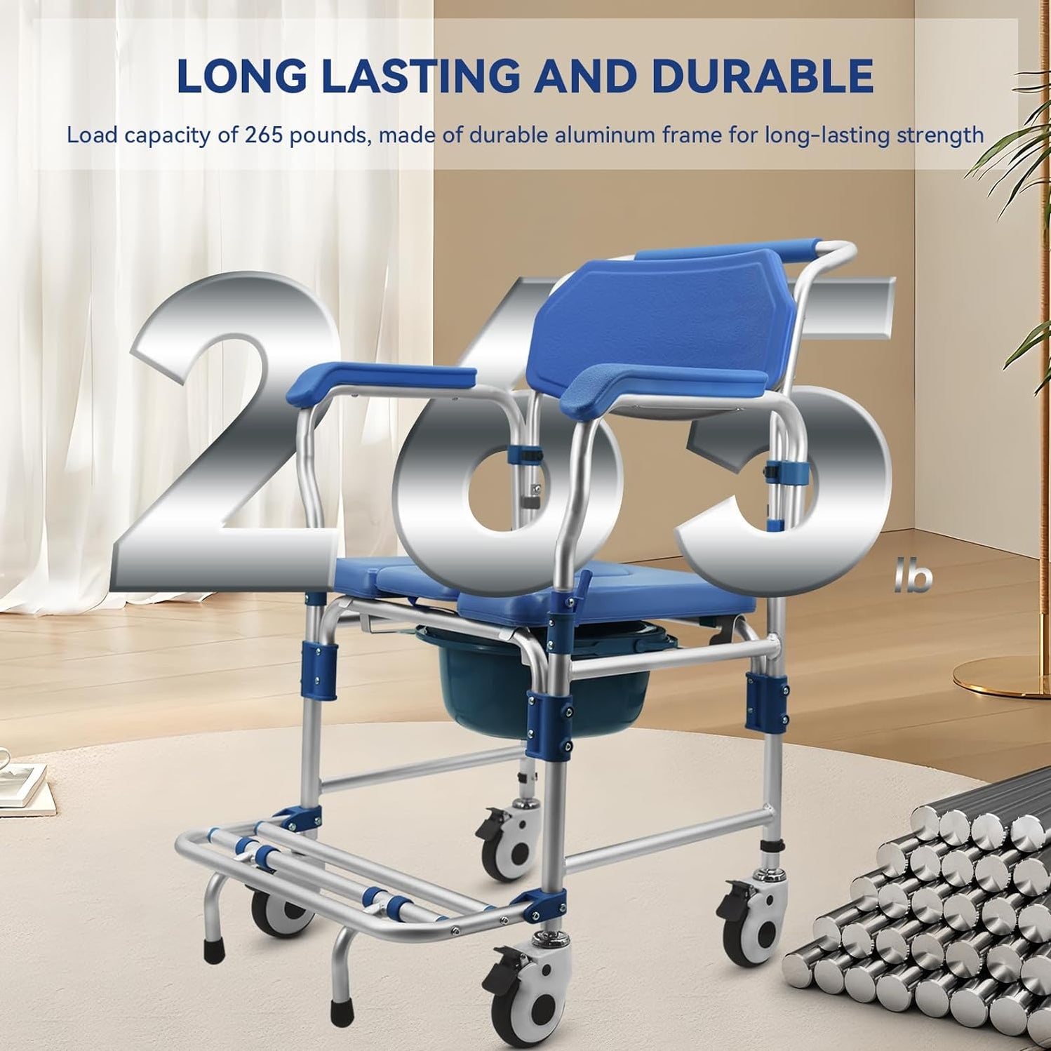 Meubon Shower Chair with Wheels I Rolling Shower Chair I Commode Chair
