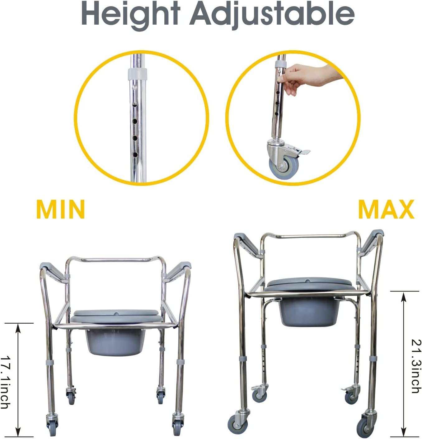 Mobile Bedside Commode Chair for Toilet with Locking Wheels I Shower W ...