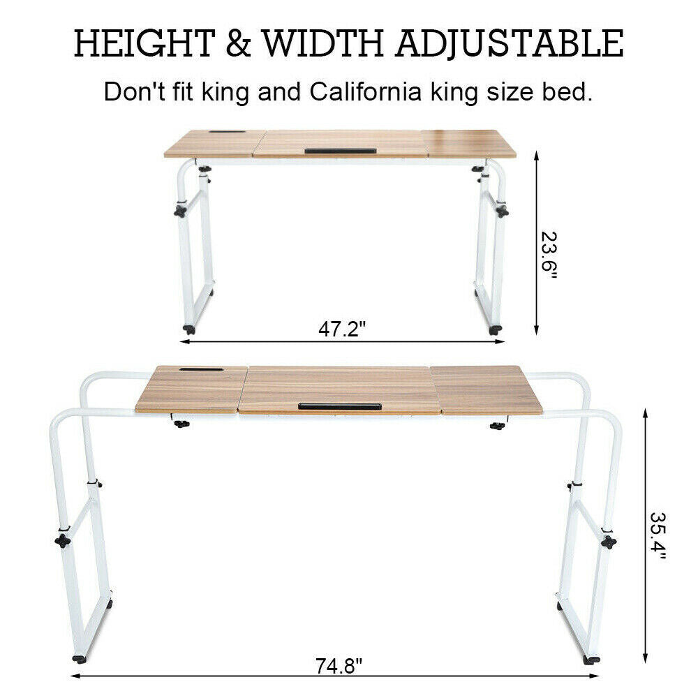 OverBed Hospital Computer Table Rolling Adjustable Laptop Desk Bed Tab ...