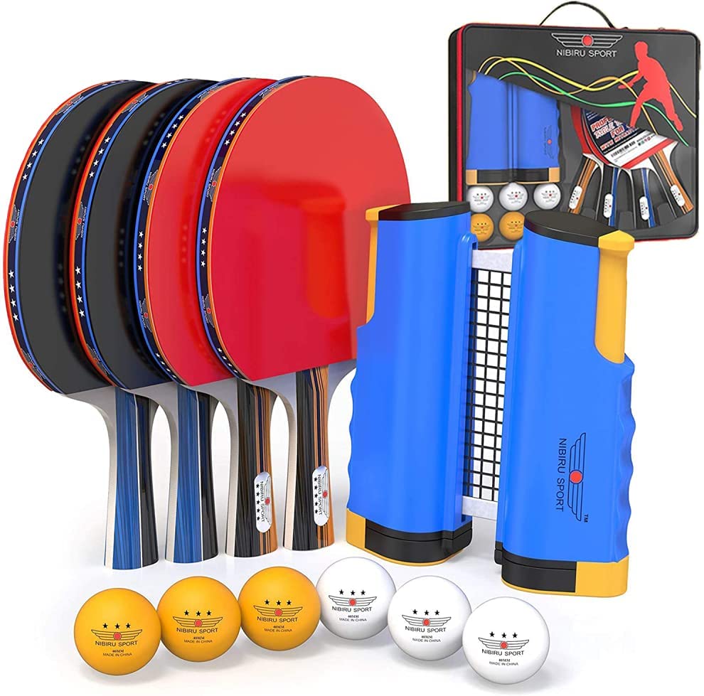Professional Ping Pong Paddle Set with Retractable Net (Bracket Clamps ...