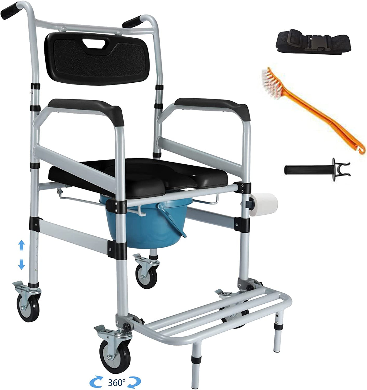 Rolling Shower Chair with Wheels Seat I Height Adjustable I for Elderl ...
