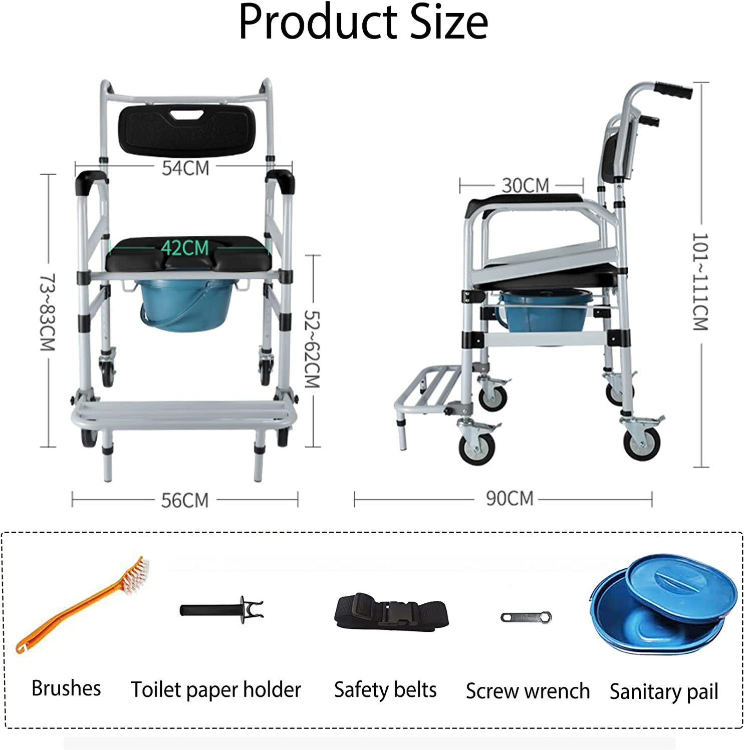 Rolling Shower Chair with Wheels Seat I Height Adjustable I for Elderl ...