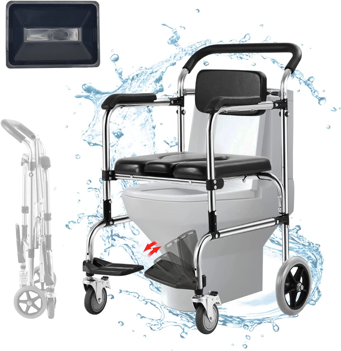 Shower Chair with Wheels I Foldable Rolling Shower Chair with Removabl ...