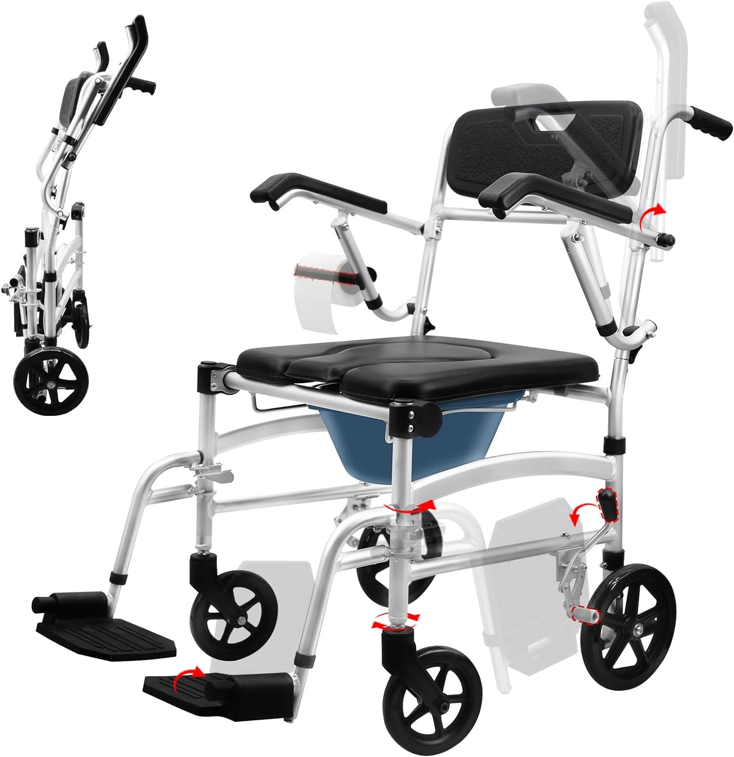 Shower Wheelchair I 4-in-1 Shower Chair with Wheels I Aluminum Frame ...