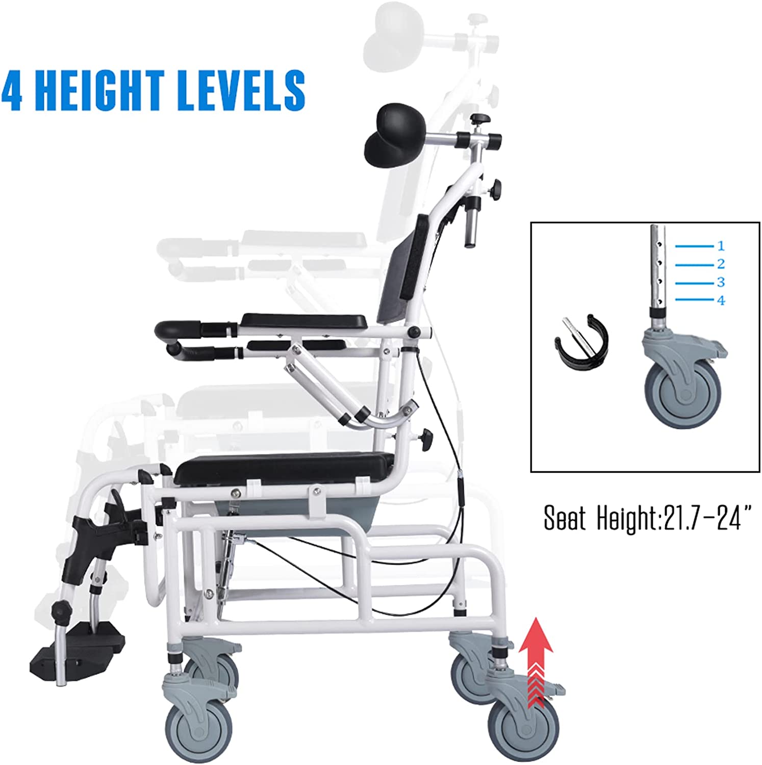 Tilt-in-Space Reclining Shower Commode Wheelchair for Adults I 4-in-1 ...