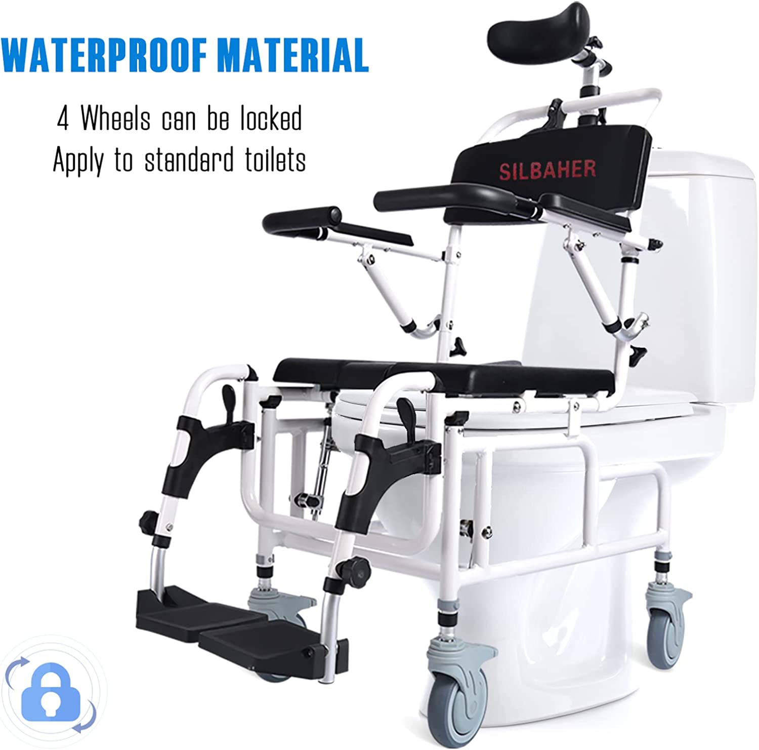 Tilt-in-Space Reclining Shower Commode Wheelchair for Adults I 4-in-1 ...