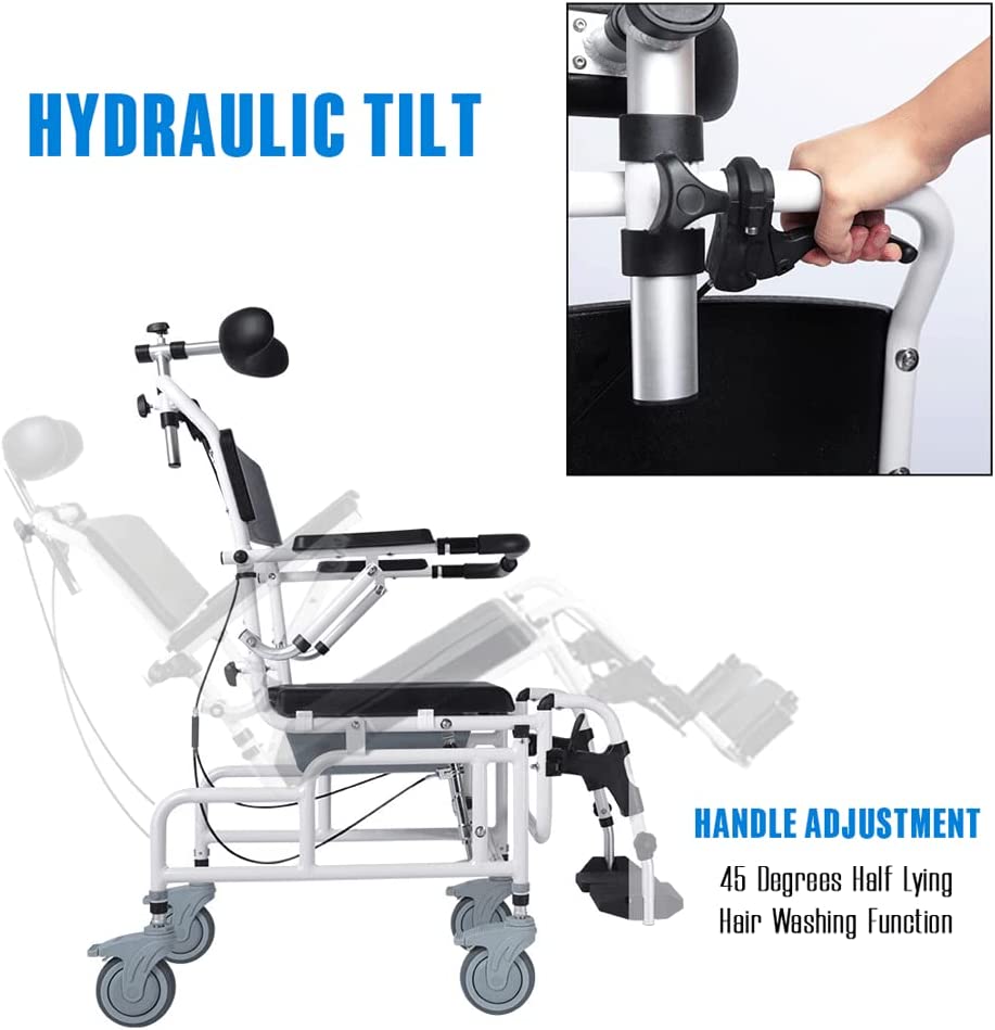 Tilt-in-Space Reclining Shower Commode Wheelchair for Adults I 4-in-1 ...