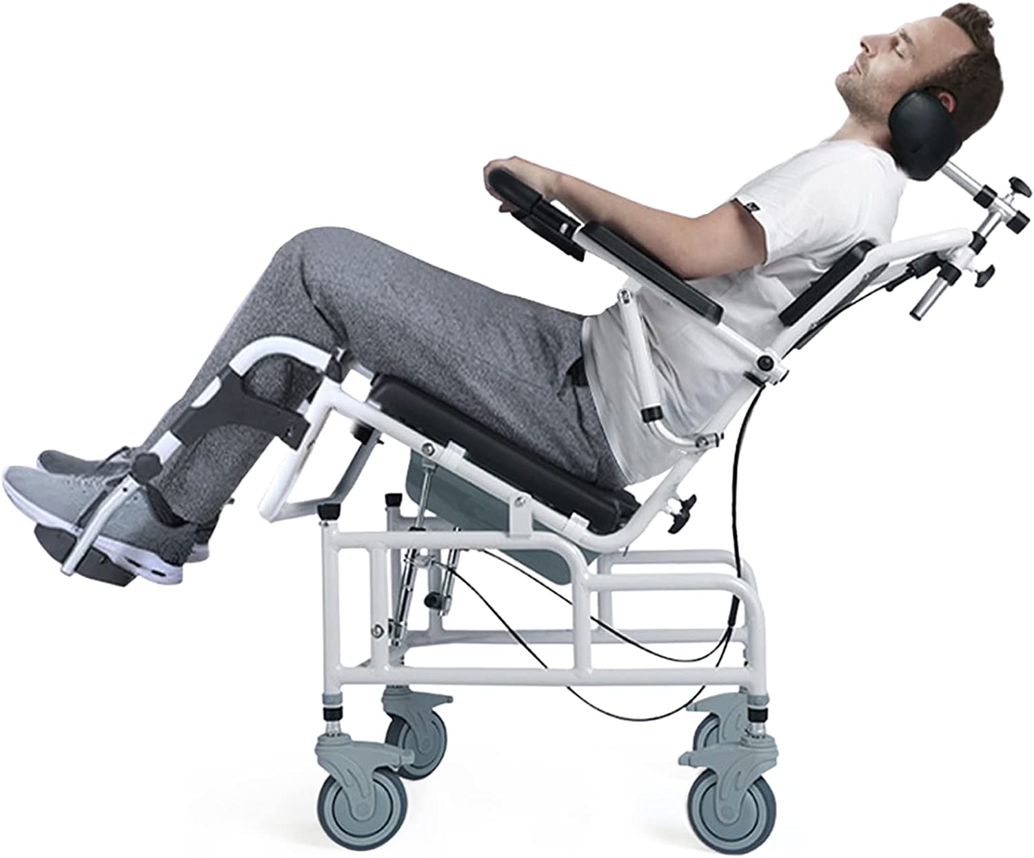 Tilt-in-Space Reclining Shower Commode Wheelchair for Adults I 4-in-1 ...