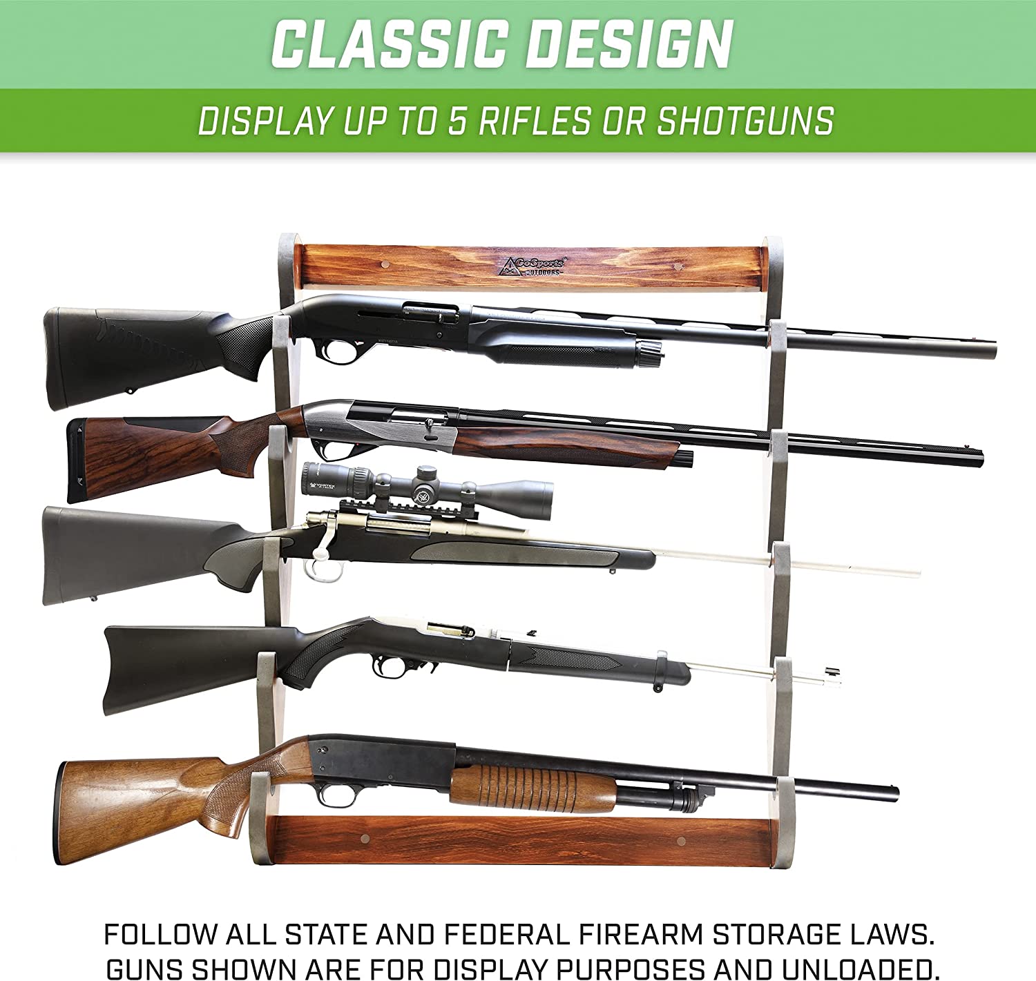 Wall Mounted Firearm Display Rack i Holds 5 Rifles or Shotguns — Meubon